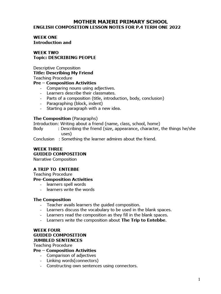 P4 Composition Notes TM 1 2022 | PDF | Ellipsis | Adjective