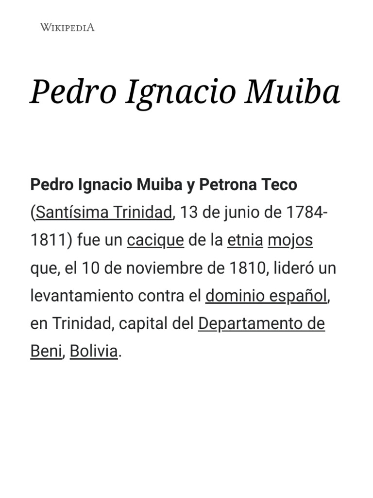 Pedro Ignacio Muiba - Wikipedia, La Enciclopedia Libre | PDF | Bolivia