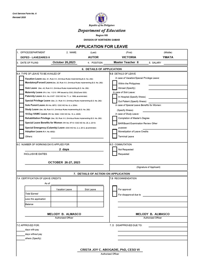 New Leave Form Lavezares II | PDF