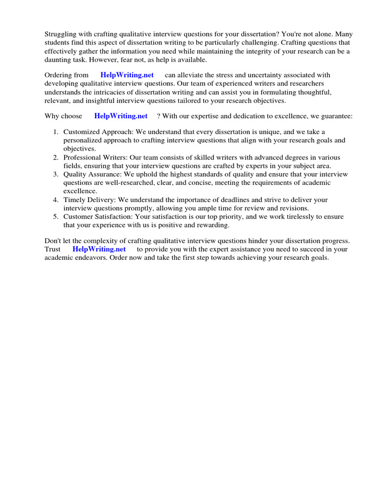 Dissertation Qualitative Interview Questions | PDF | Qualitative ...