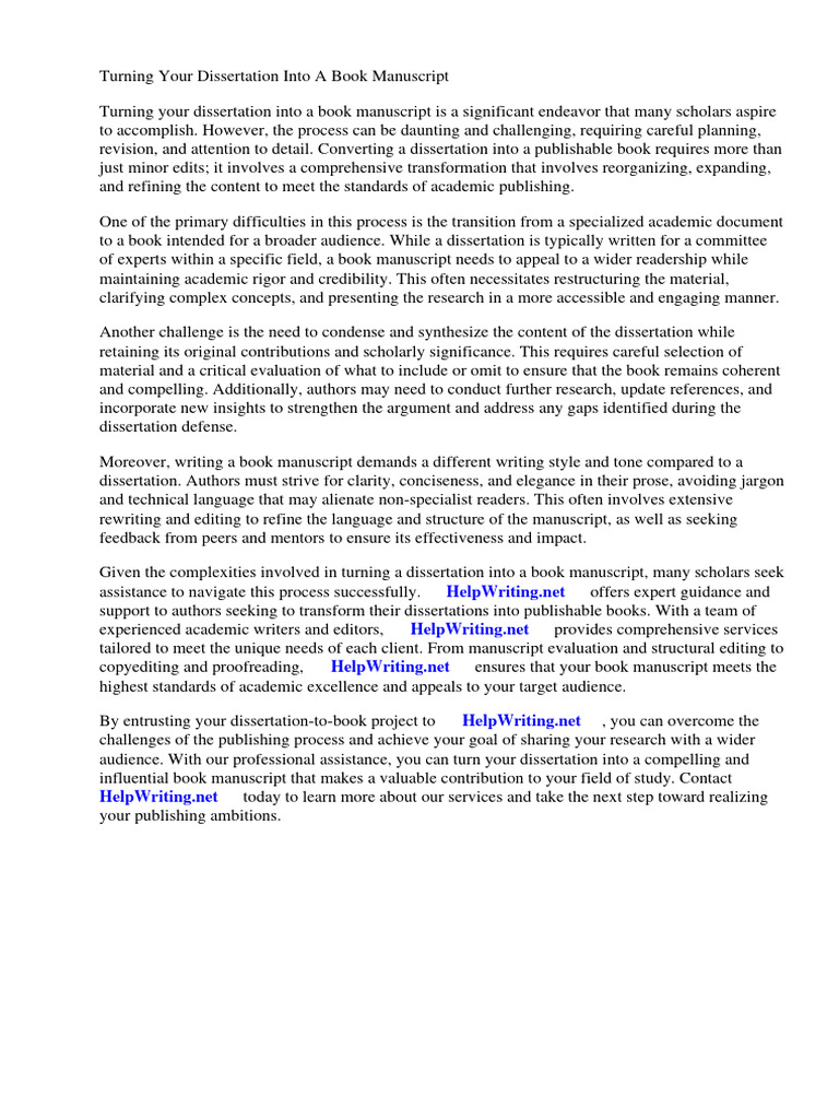 Turning Your Dissertation Into A Book Manuscript | PDF | Thesis | Books