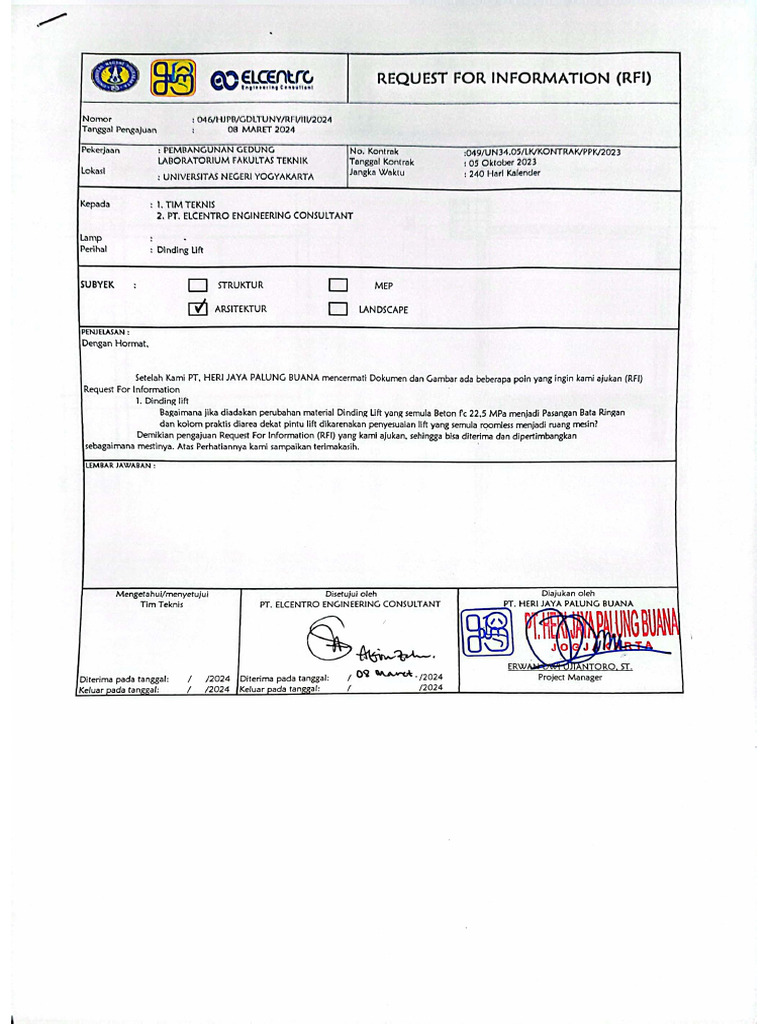 RFI Dinding Lift | PDF