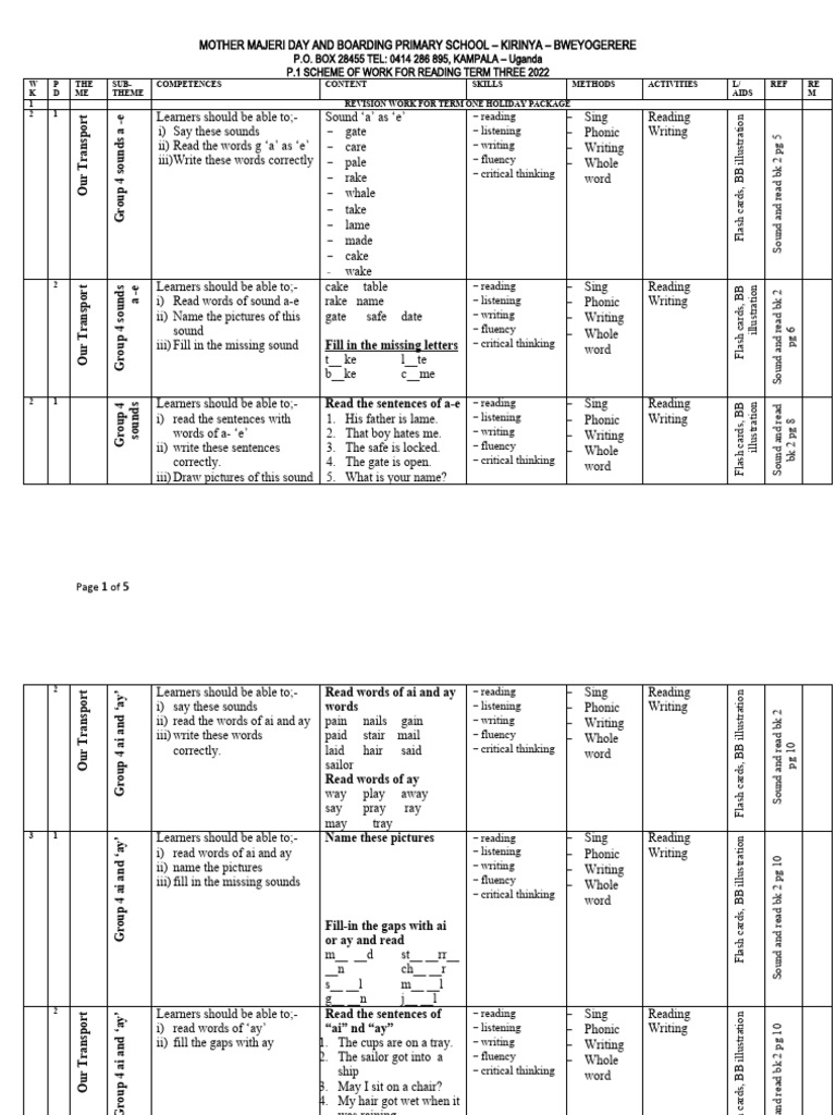 P.1 Reading Scheme Term 3 2022 | PDF | Fluency | Flashcard