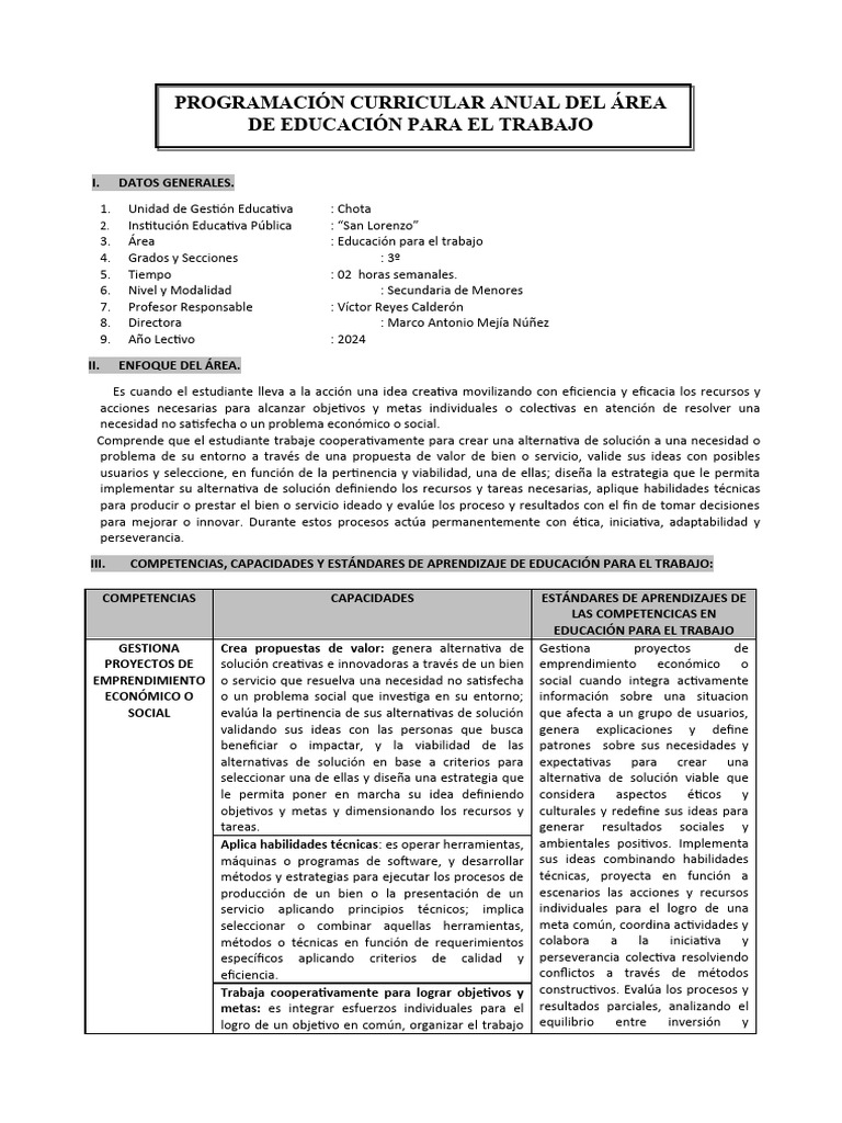 EDUCACIÓN PARA EL TRABAJO - Tercer Año | PDF