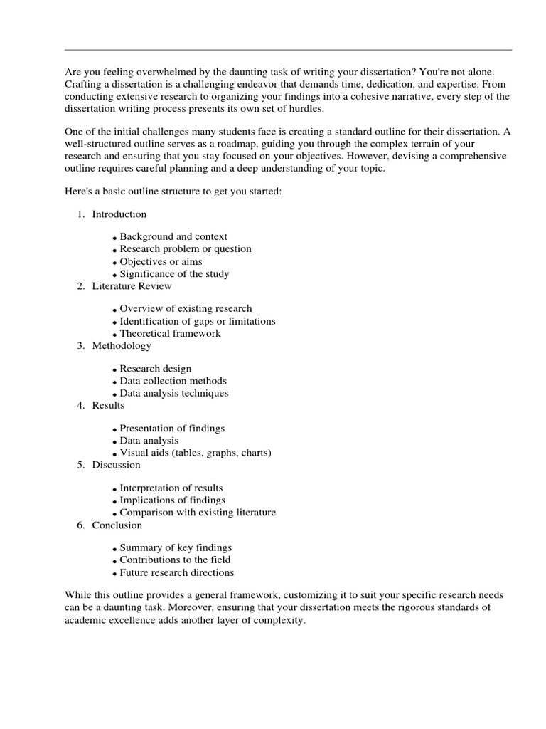 Standard Dissertation Outline Pdf Thesis Essays
