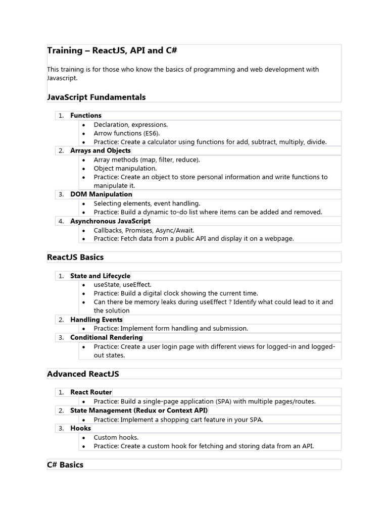 Software Training Reactjs Api And C V11 Pdf Java Script Systems Architecture