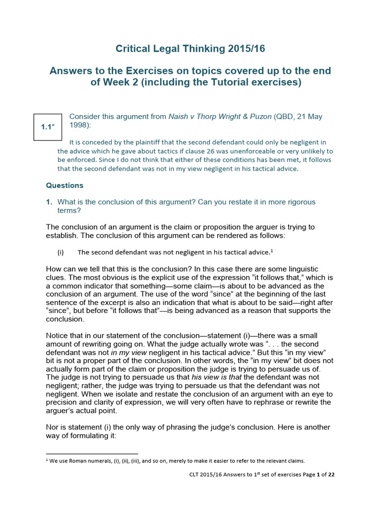 CLT 201516 Exercises & Tutorial ANSWERS 1 | PDF