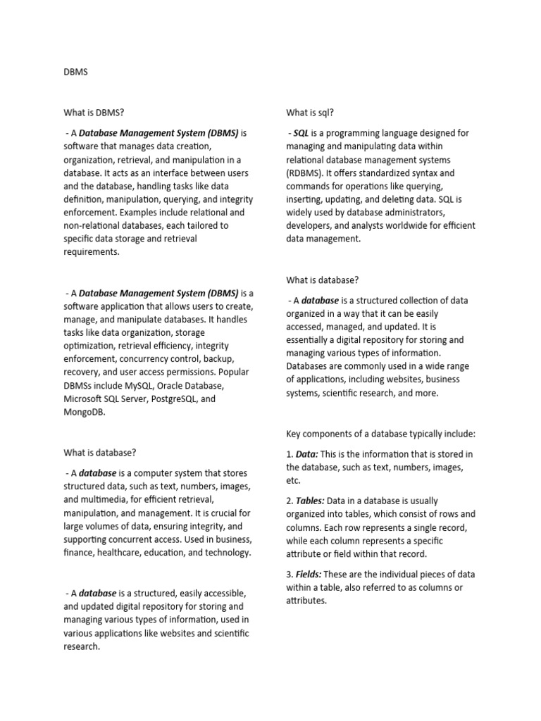 DBMS | Download Free PDF | Databases | Relational Database