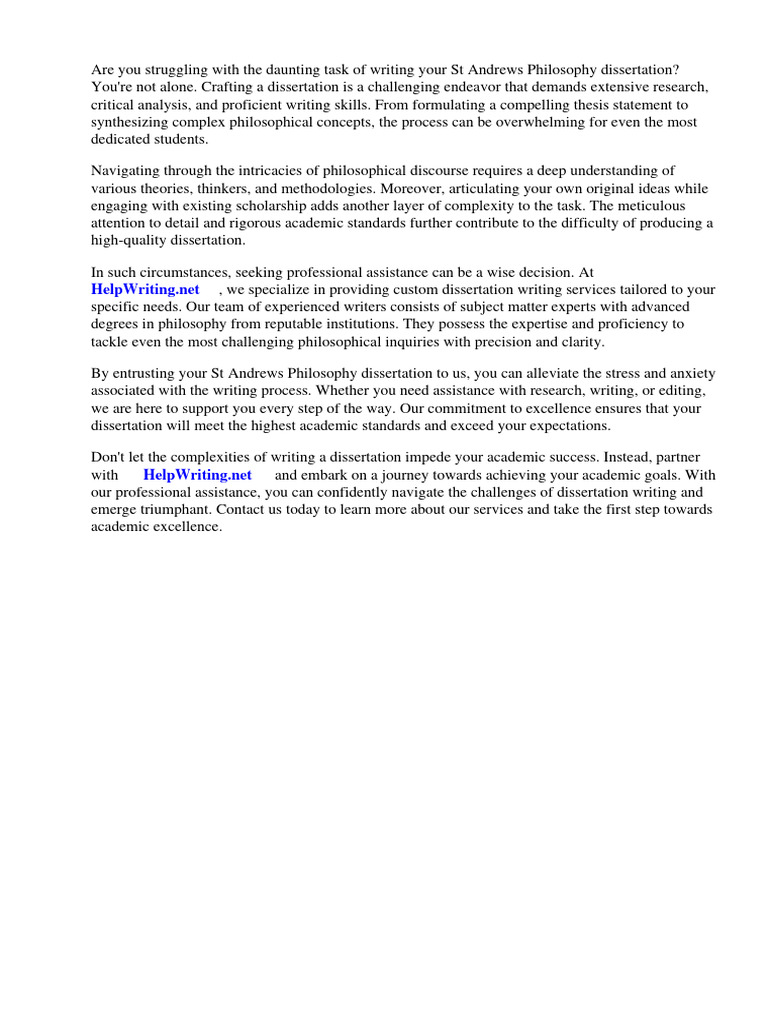 St Andrews Philosophy Dissertation Help | PDF | Thesis | Expert