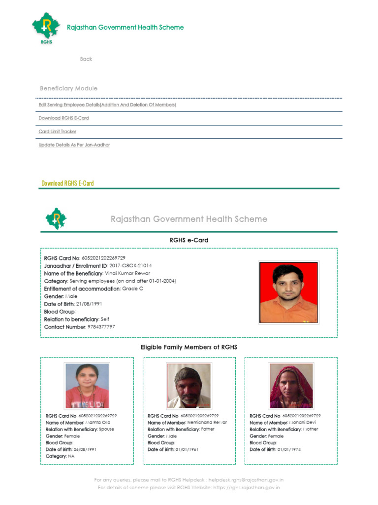 Rajasthan Health Scheme e-Card Guide | PDF