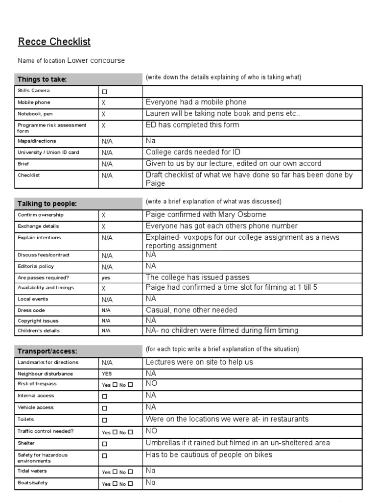 Recce Checklist: Things To Take | PDF | Language Arts & Discipline | Art