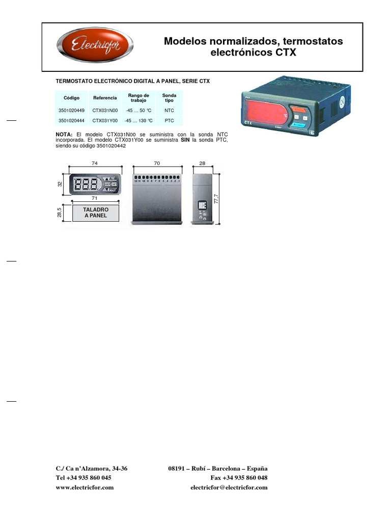 Modelos Normalizados, Termostatos Electrónicos CTX: Termostato Electrónico Digital A Panel ...