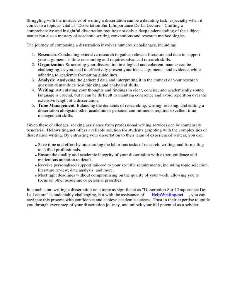 Dissertation Sur Limportance de La Lecture | PDF | Thesis | Data Dissertation Sur Limportance de La Lecture | PDF | Thesis | Data