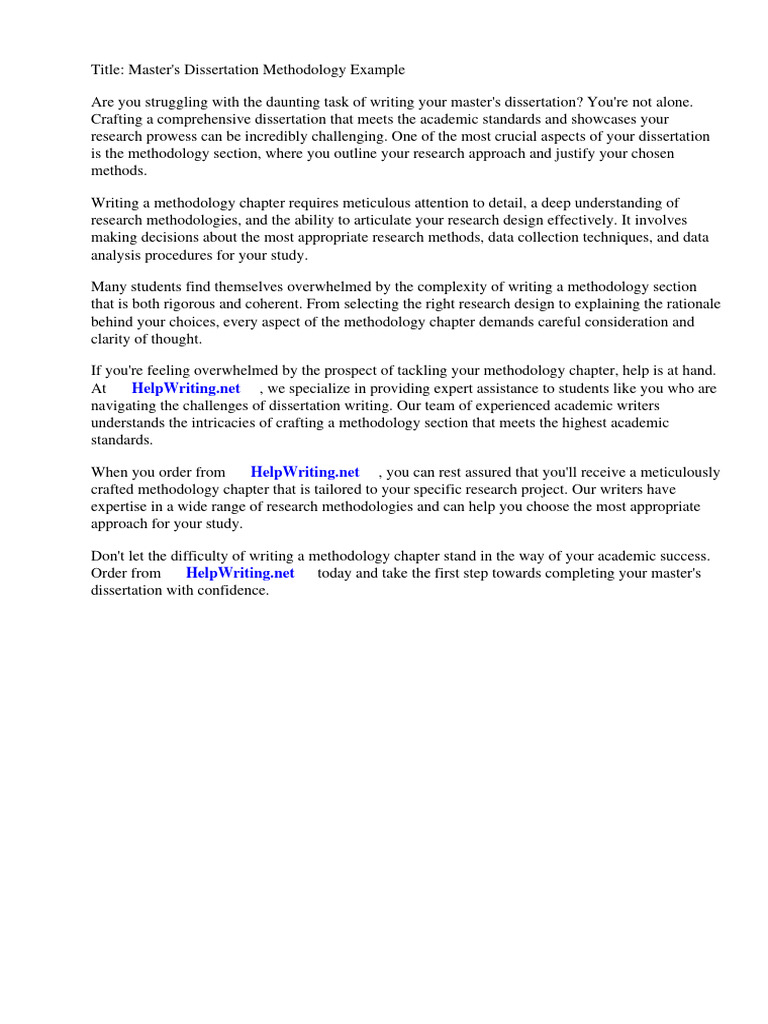 Masters Dissertation Methodology Example | PDF | Methodology ...