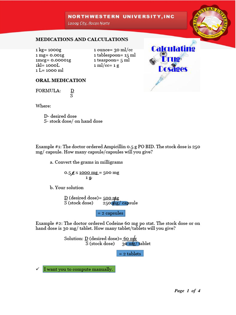 Medication Dosage Calculations Guide | PDF | Dose (Biochemistry ...