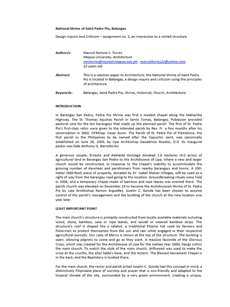 Essay TORRES - Edited | PDF | Shrine