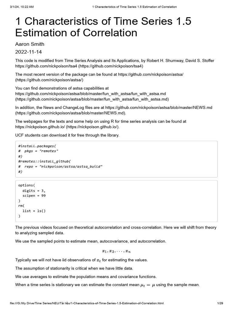 1 Characteristics Of Time Series 1 5 Estimation Of Correlation Pdf