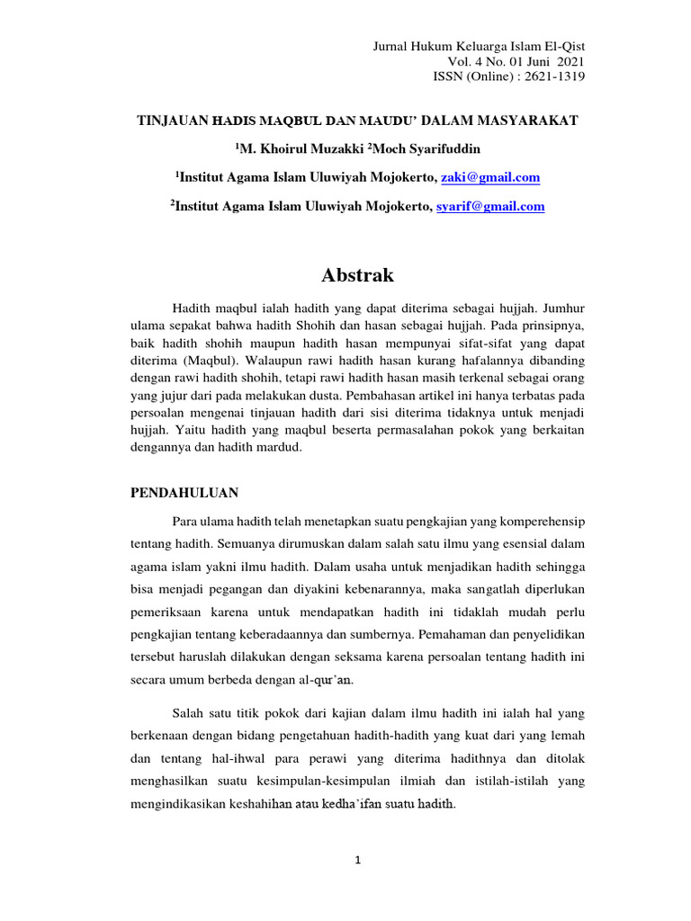 Tinjauan Hadith Maqbul dan Mardud | PDF | Sains & Matematika | Agama ...