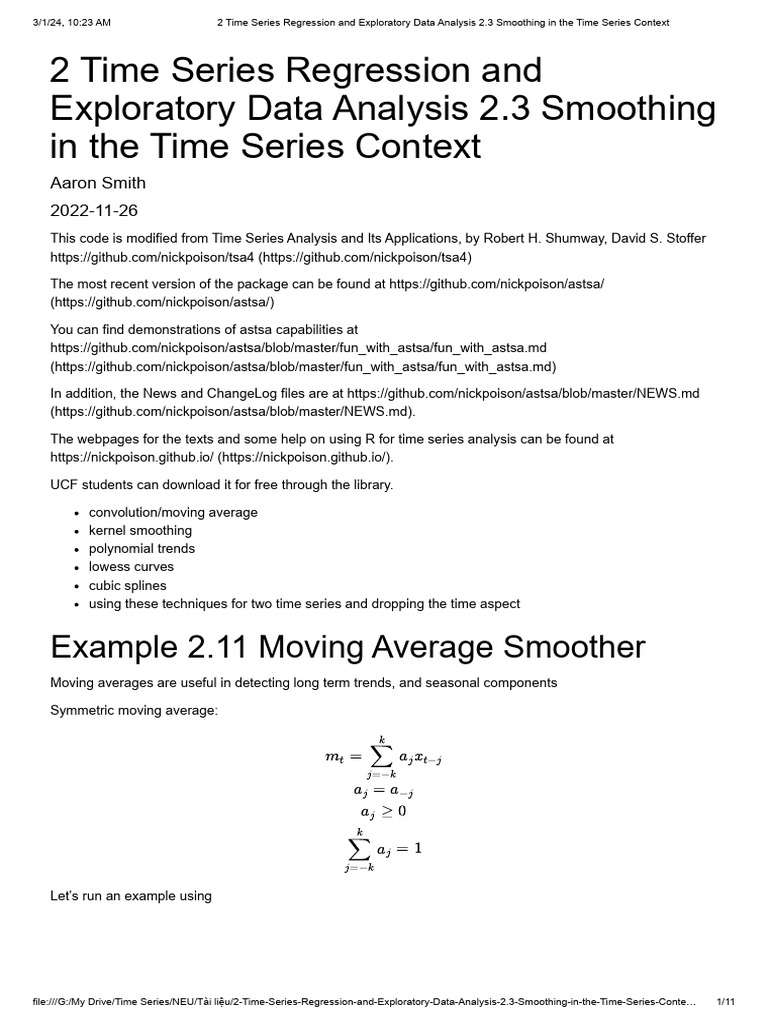 2 Time Series Regression and Exploratory Data Analysis 2.3 Smoothing in ...