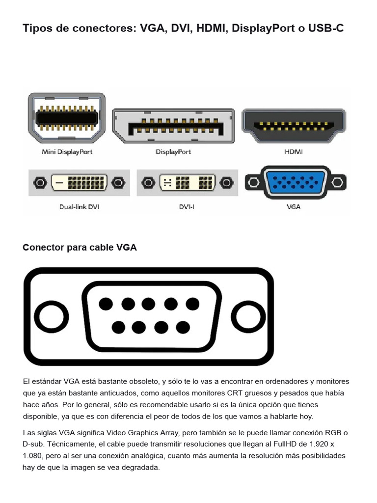 Tipos de conectores de video: VGA, DVI, HDMI | PDF | Hdmi | Tecnología ...