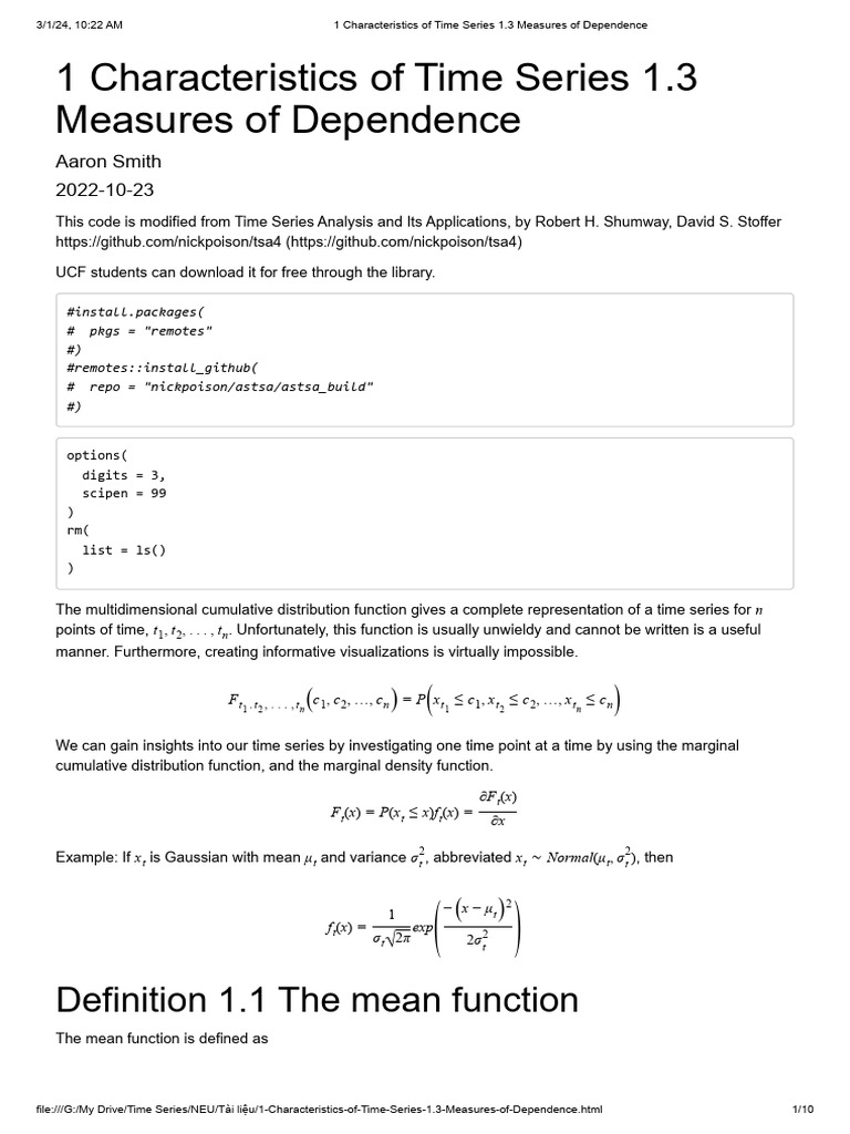 1 Characteristics Of Time Series 1 3 Measures Of Dependence Pdf