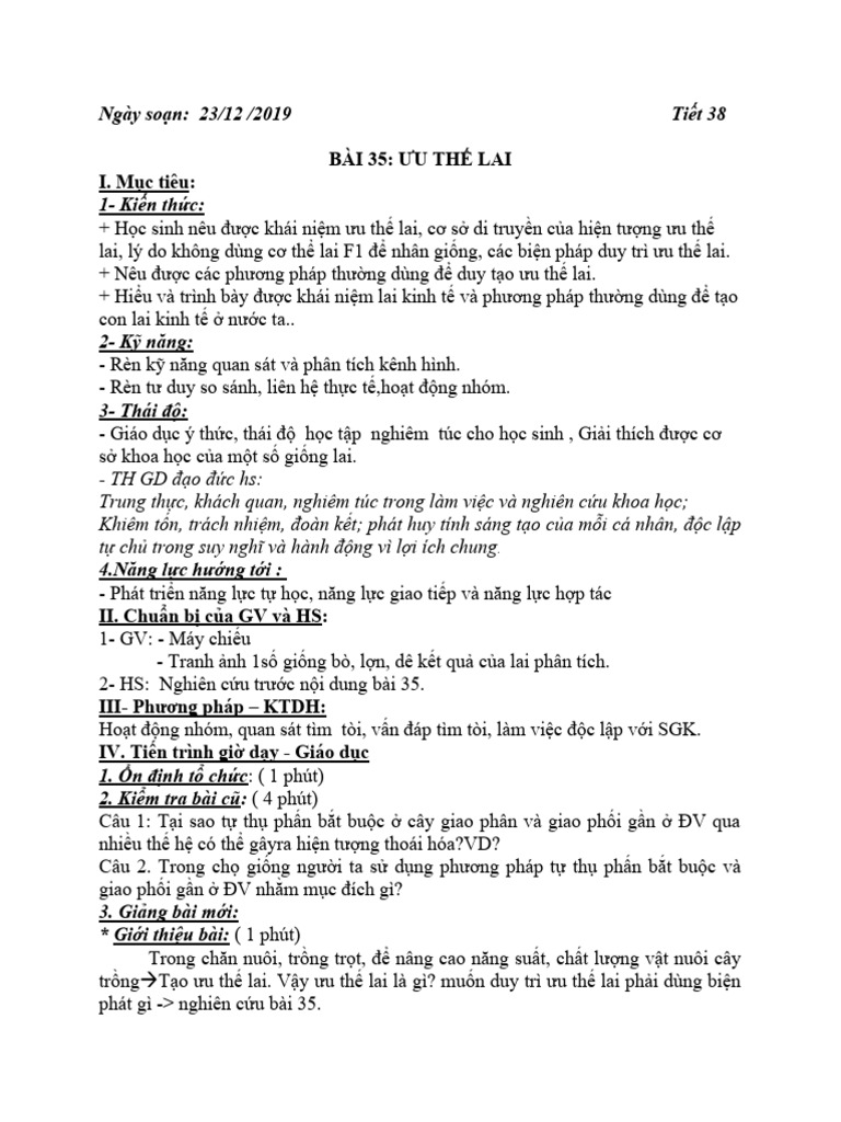 Sinh 9. Tiet 38. Uu The Lai | PDF