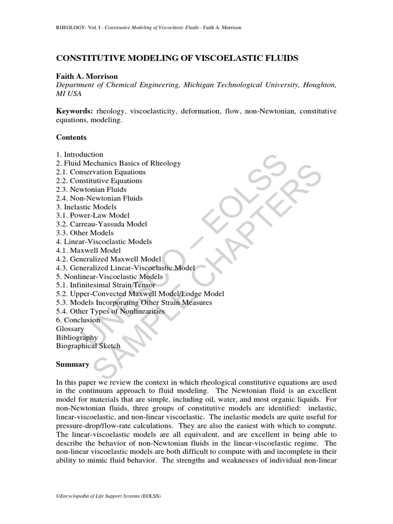 Constitutive Models for Viscoelastic Fluids | PDF | Fluid Mechanics ...