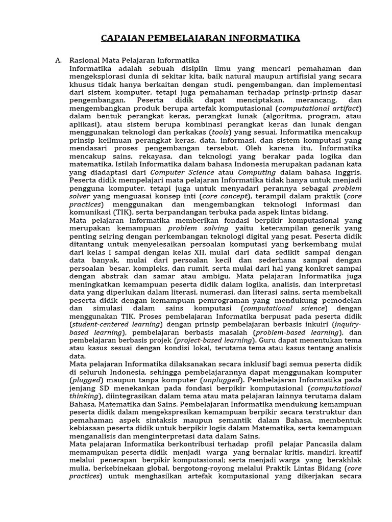 CP INFORMATIKA FASE E (Kelas X) | PDF