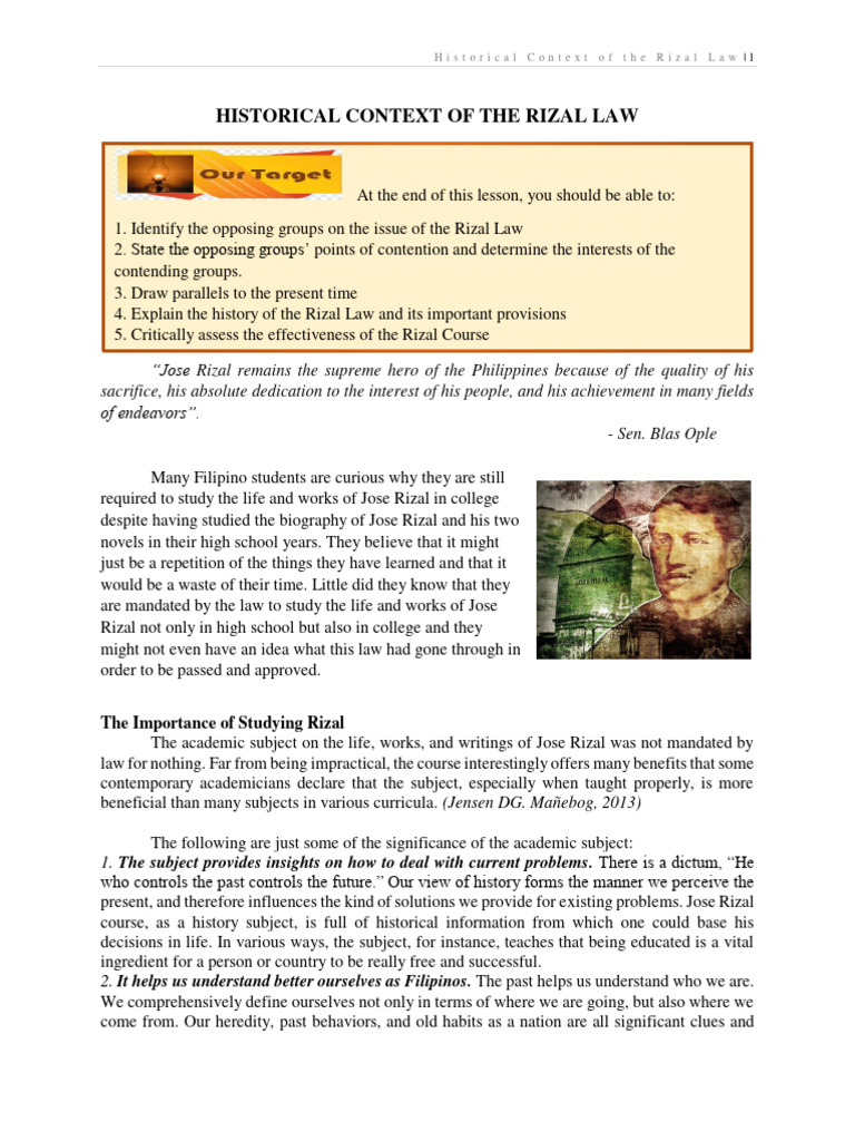 Module 1 Historical Context of The Rizal Law | PDF | Philippines