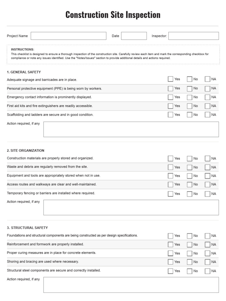 Construction Site Inspection Form | PDF | Dangerous Goods | Safety
