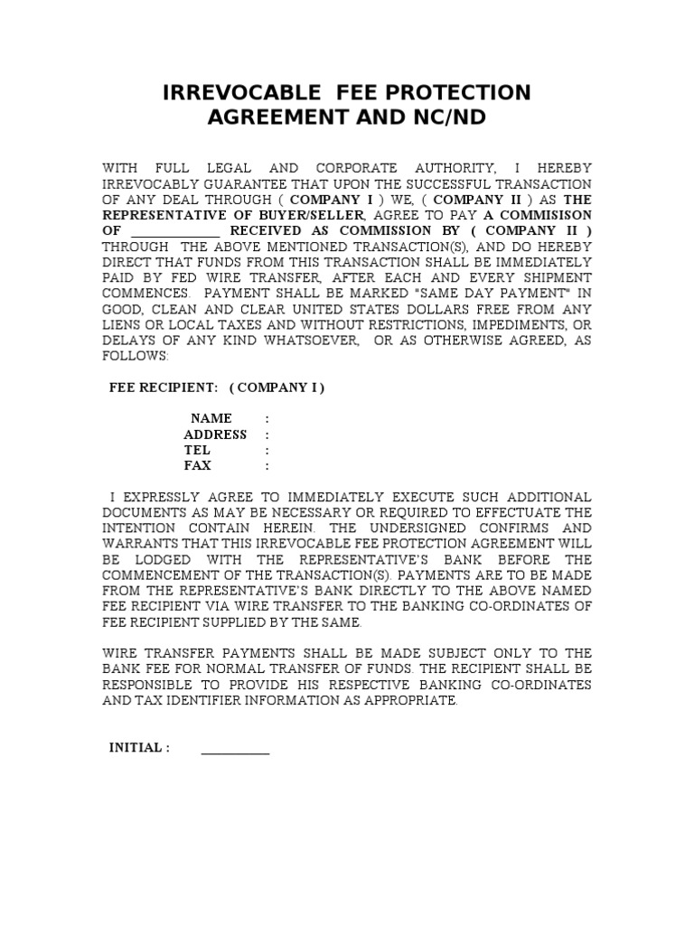 Irrevocable Fee Protection Agreement | PDF | Financial Transaction ...