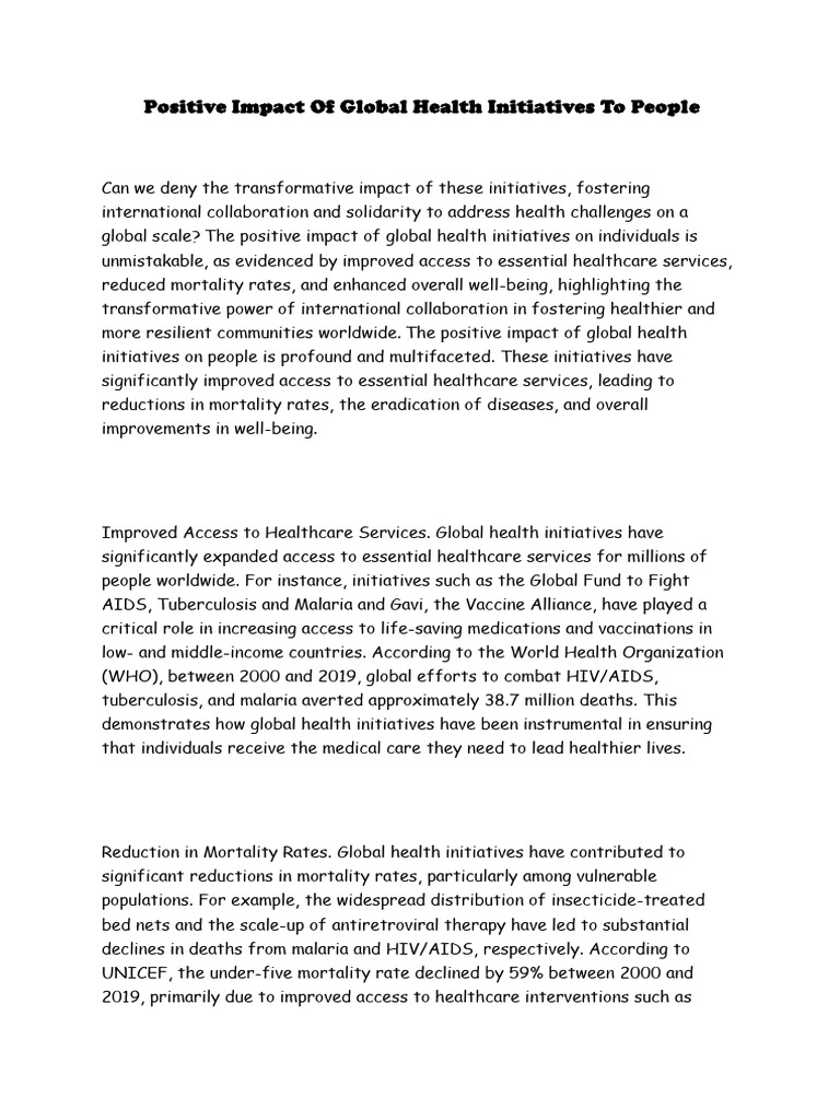 Positive Impact of Global Health Initiatives to People | PDF | Global ...