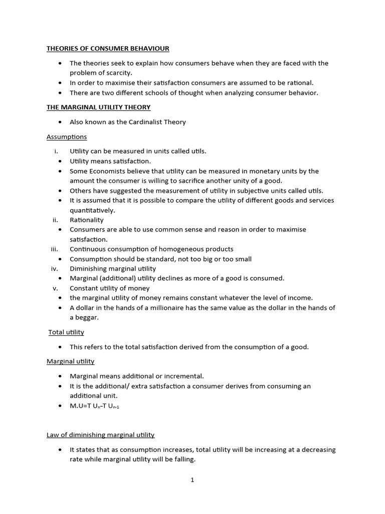 CONSUMER BEHAVIOUR A LEVEL NOTES | PDF | Utility | Demand