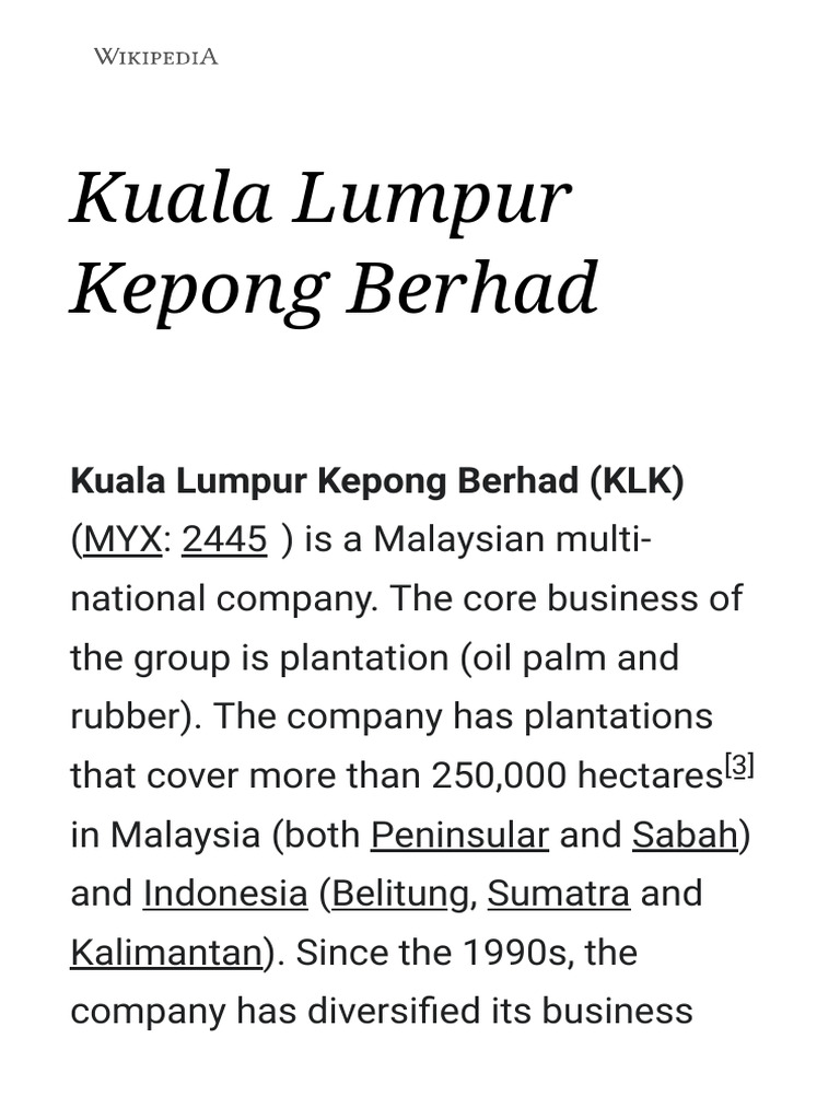 Kuala Lumpur Kepong Berhad - Wikipedia | PDF