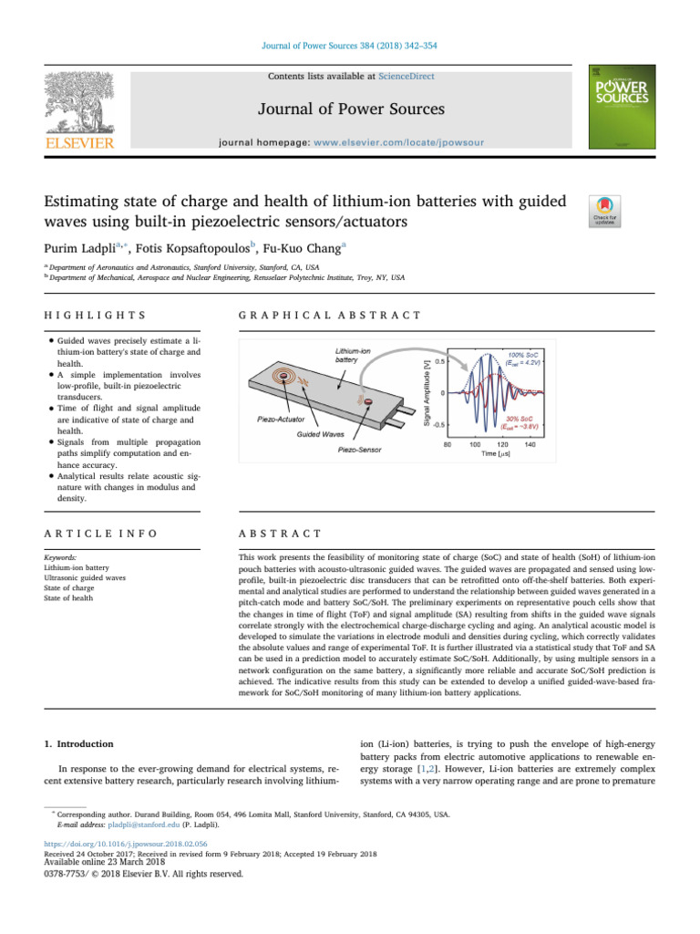 Estimating State Of Charge And Health Of Lithium Ion Batteries With Guidedwaves Using Built In