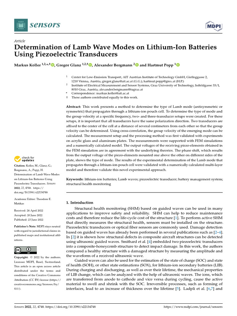 Determination of Lamb Wave Modes On Lithium-Ion Batteries Using ...