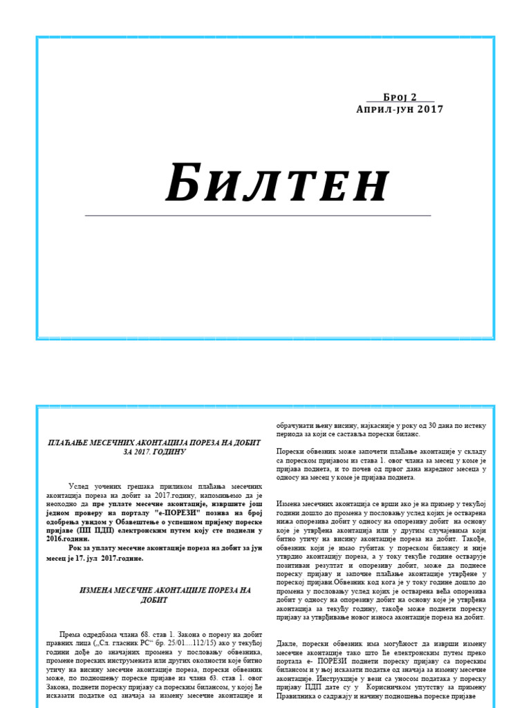 Bilten April Jun 2017 | PDF