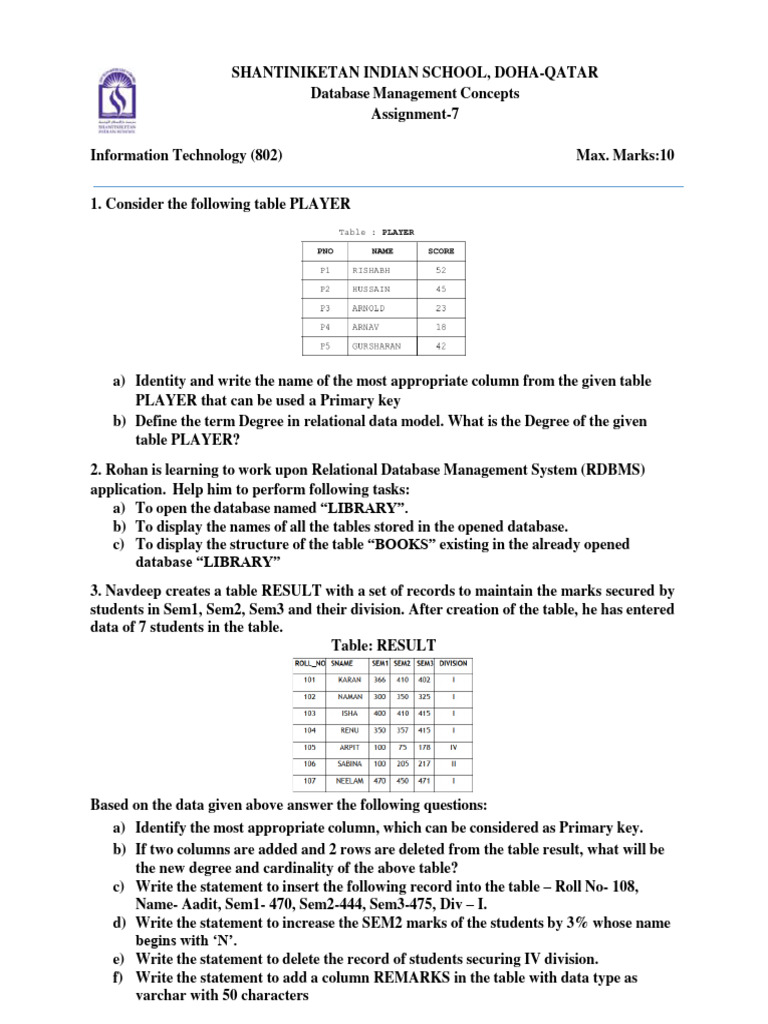 Database Management Concepts-Assignment-7 | PDF