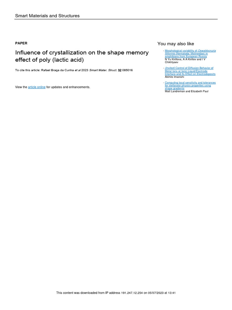 Cunha 2023 Smart Mater. Struct. 32 085016 | PDF | Polymers | Materials ...