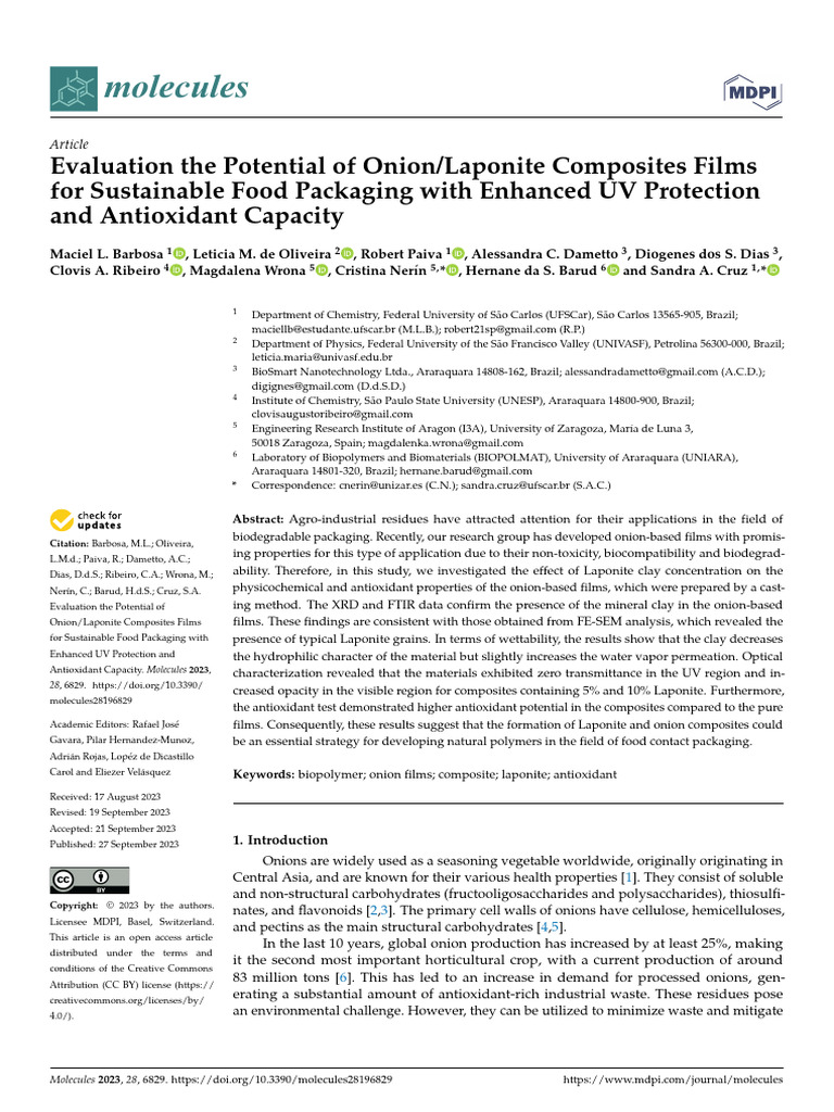 Evaluation The Potential of Onion/Laponite Composites Films For ...