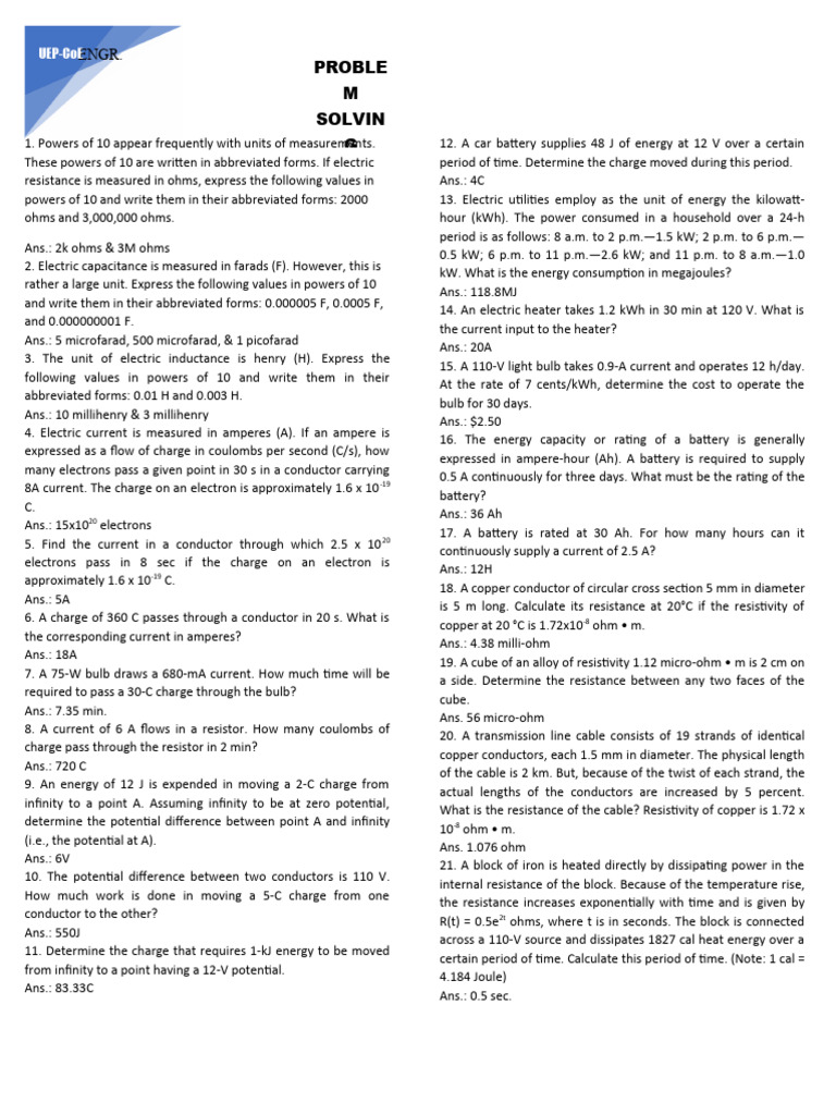 Utilities Compiled Problems | PDF | Electrical Resistance And ...