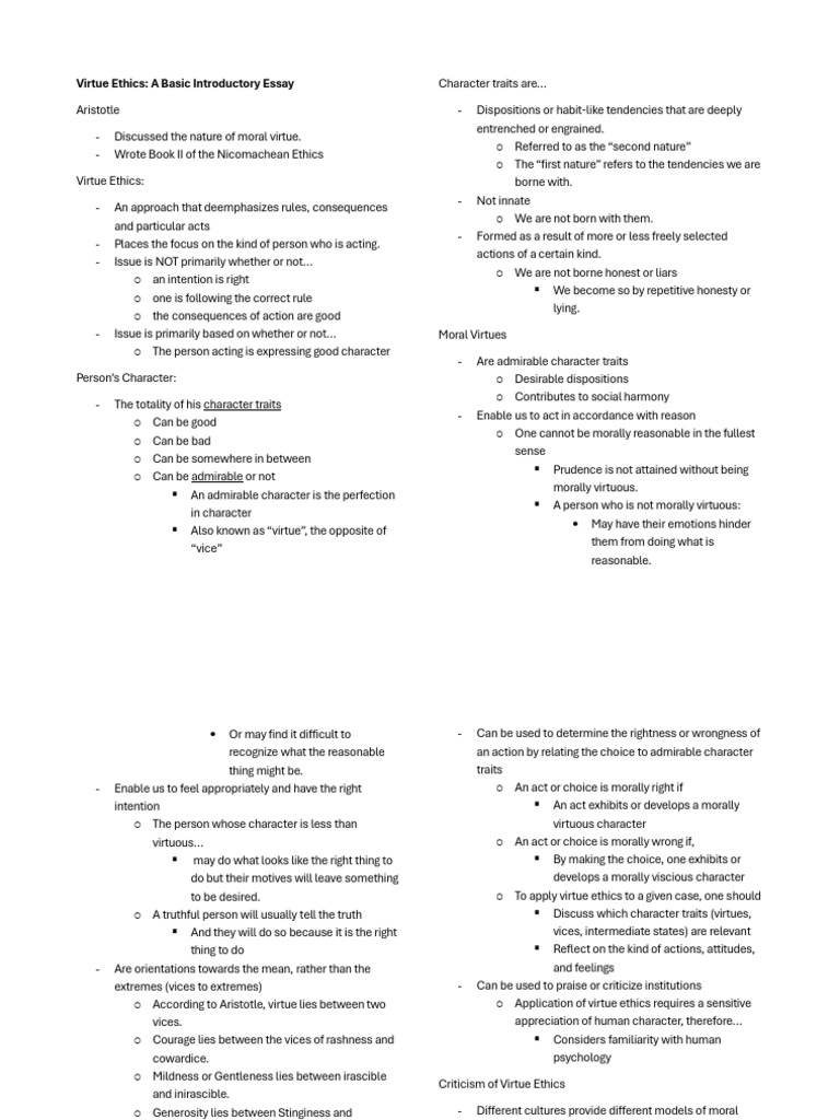 Philosophy (Virtue Ethics and 6 Stages of Moral Development) | PDF | Virtue | Virtue Ethics