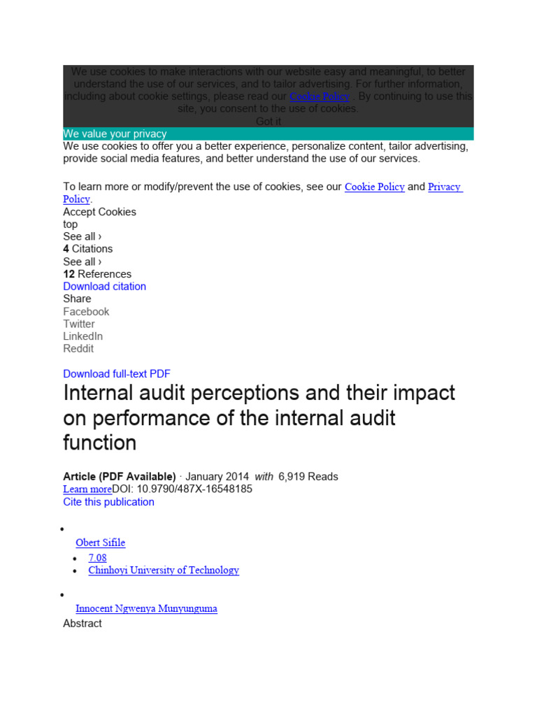 (PDF) Internal audit perceptions and their impact on performance of the internal audit function ...