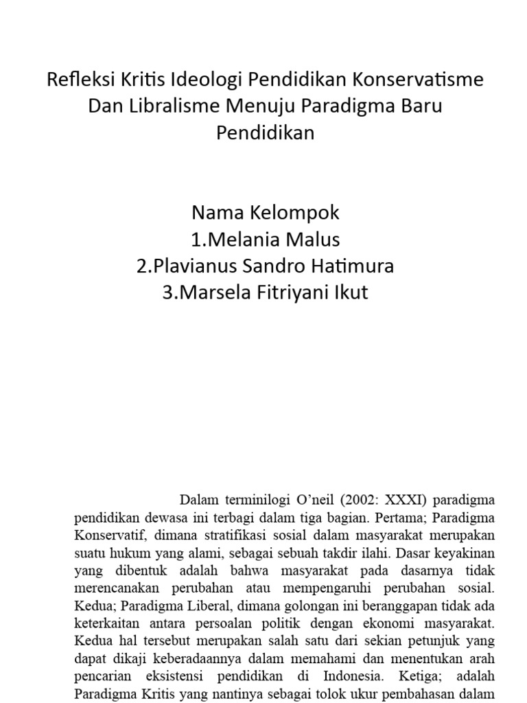 Refleksi Kritis Ideologi Pendidikan Konservatisme Dan Libra | PDF | Politik