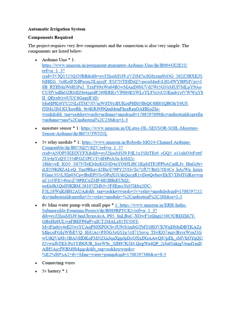 Automatic Irrigation System | PDF | Arduino | Information And Communications Technology
