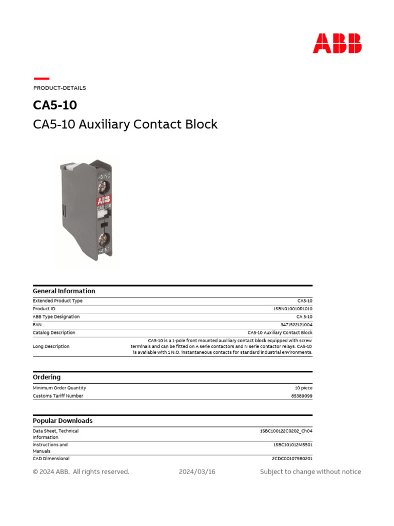 1SBN010010R1010 Ca5 10 | PDF | Electrical Engineering | Electricity
