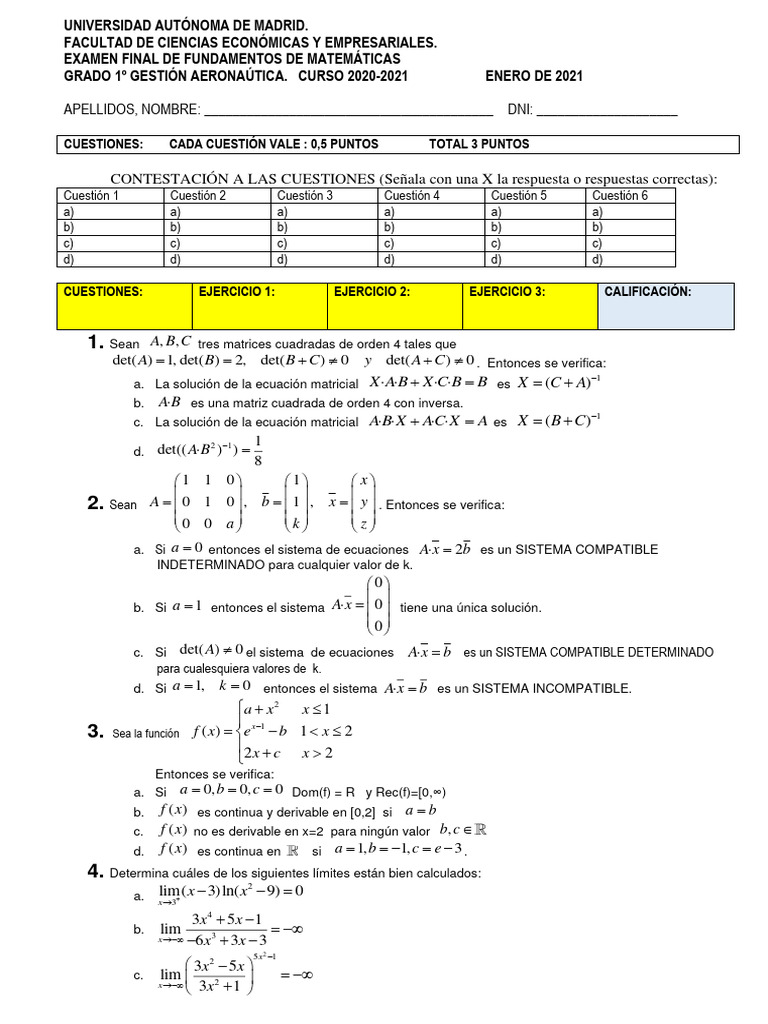 ex-final-fund-mat-ENE-2021 | PDF | Matriz (Matemáticas) | Integral