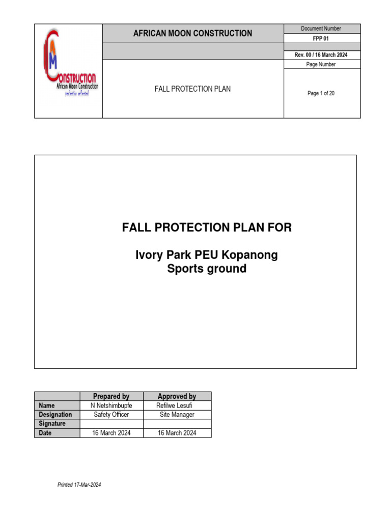 Fall Protection Plan (Rev 00) | PDF