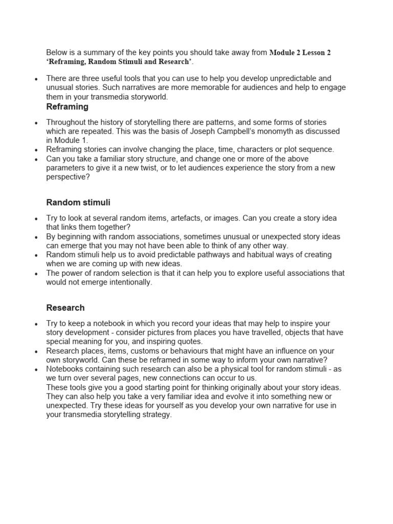 Reframing, Random Stimuli and Research | PDF