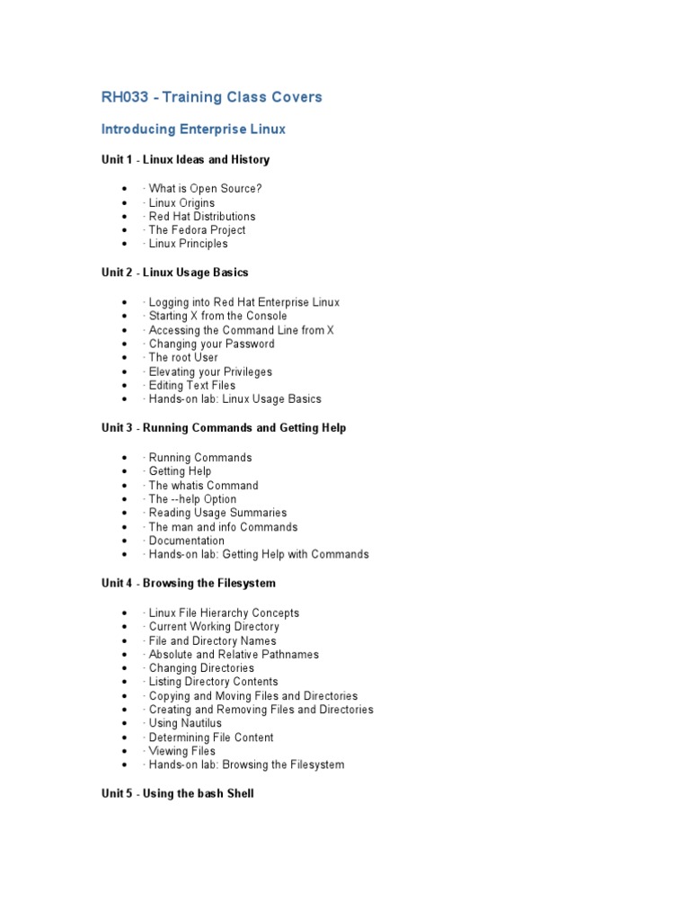 RH033 - Training Class Covers: Introducing Enterprise Linux | Download Free PDF | File System ...